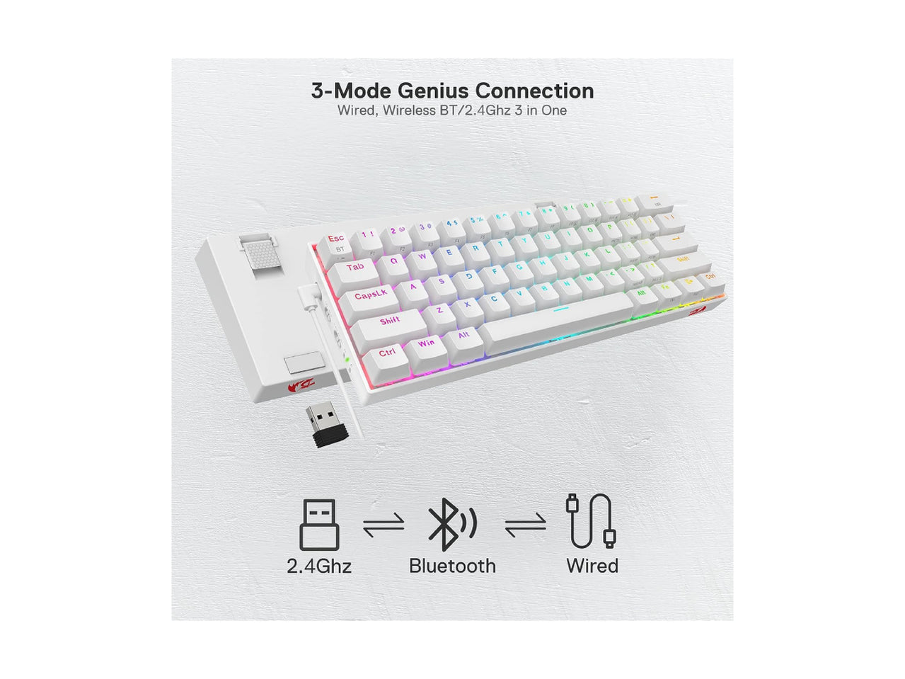 Redragon K530W-RGB-PRO Draconic Pro Wireless RGB Mechanical Keyboard ...
